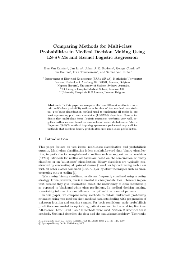 (PDF) Comparing Methods for Multi-class Probabilities in Medical Decision Making Using LS-SVMs ...