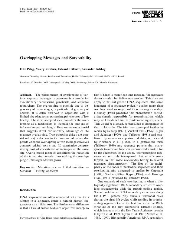 (PDF) Evolutionary Benefits of Message Overlapping