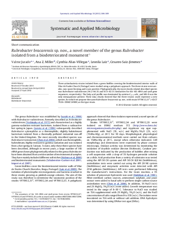 (PDF) Novel Rubrobacter species from biodeteriorated site
