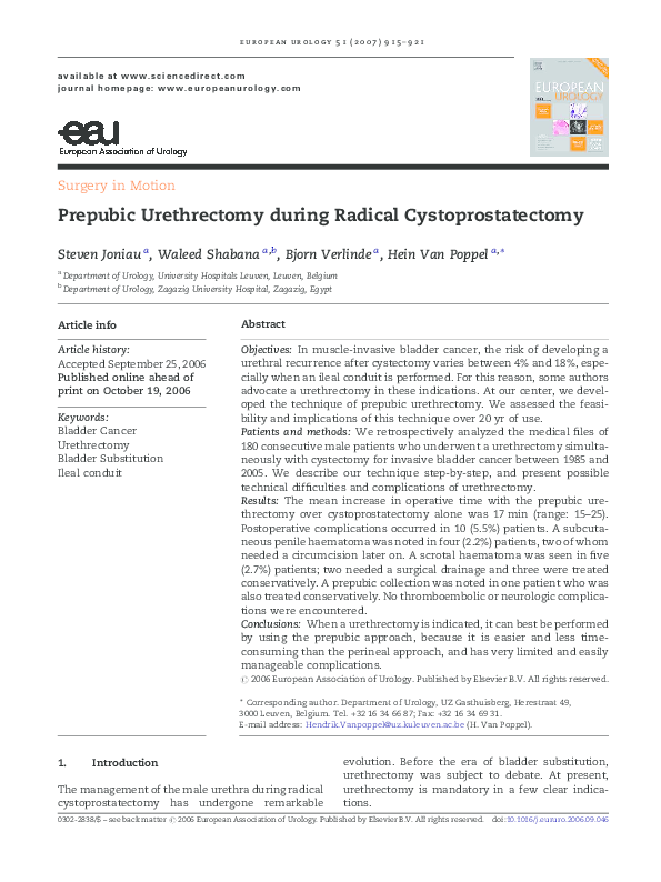(PDF) Prepubic Urethrectomy during Radical Cystoprostatectomy
