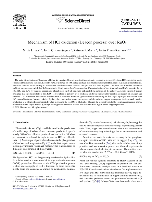 (PDF) Mechanism of HCl oxidation (Deacon process) over RuO 2