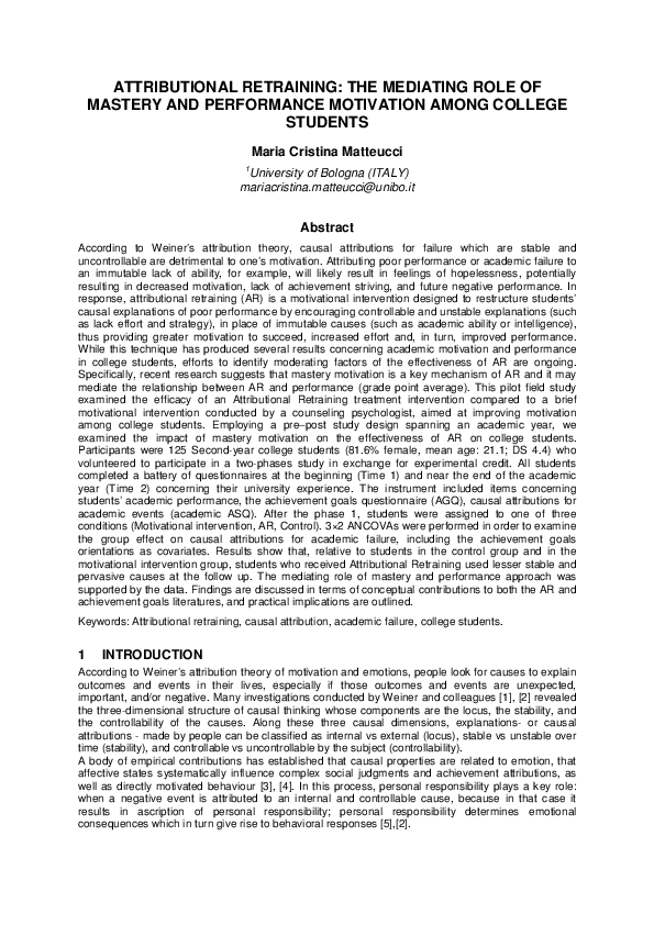 (PDF) ATTRIBUTIONAL RETRAINING: THE MEDIATING ROLE OF MASTERY AND ...