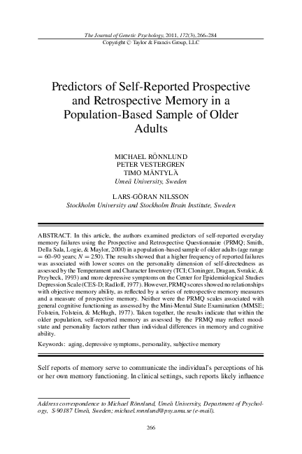 (PDF) Predictors of Self-Reported Prospective and Retrospective Memory ...