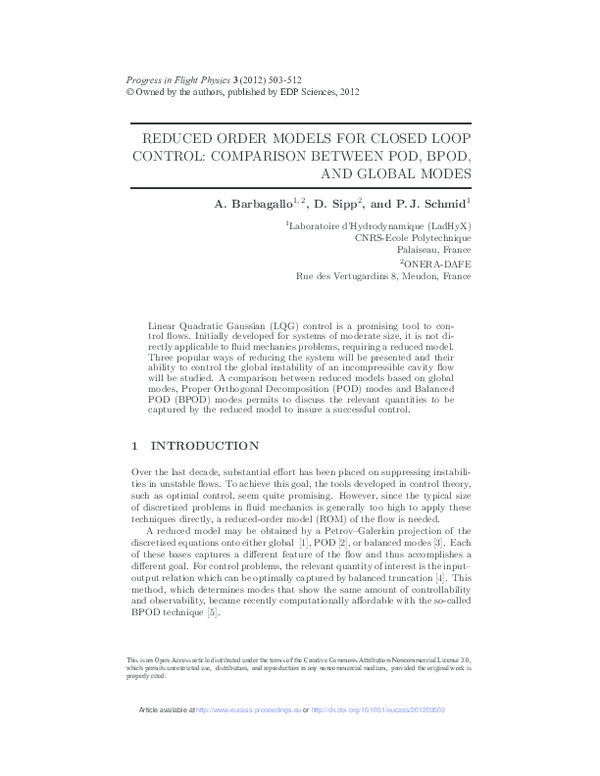 Pdf Reduced Order Models For Closed Loop Control Comparison Between