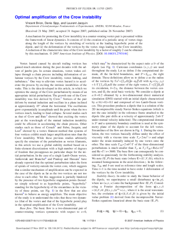 (PDF) Optimal amplification of the Crow instability