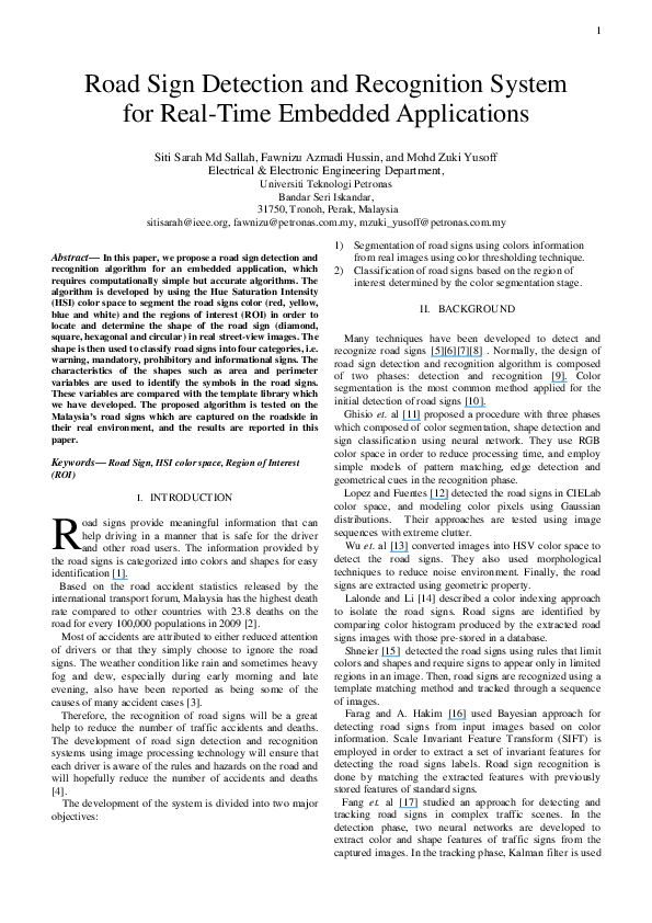 (PDF) Road sign detection and recognition system for real-time embedded ...