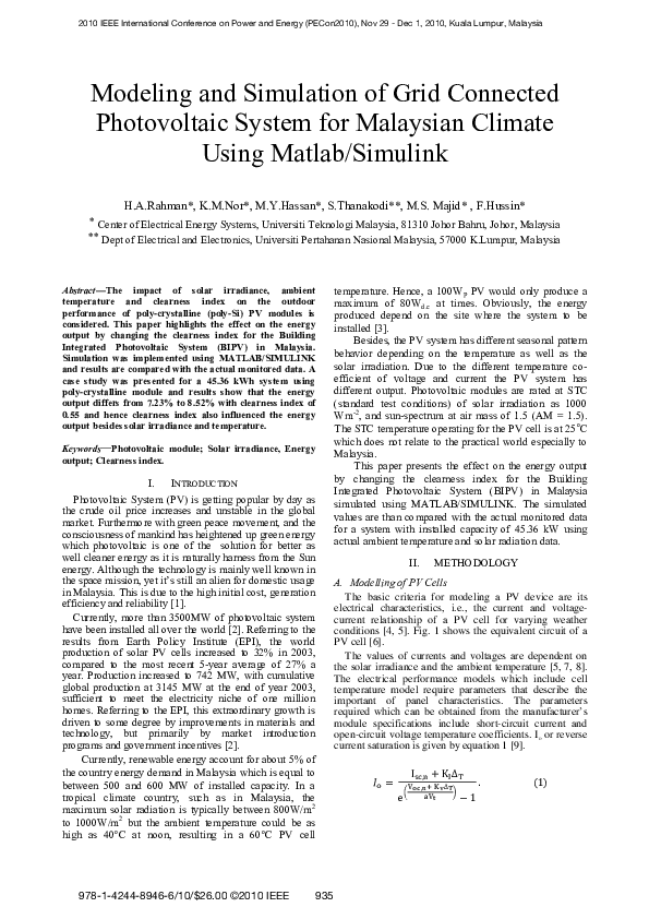 (PDF) Modeling and simulation of grid connected Photovoltaic System for ...