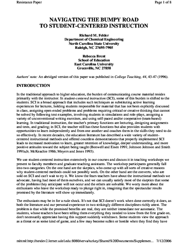 (PDF) Navigating the Bumpy Road to Student-Centered Instruction