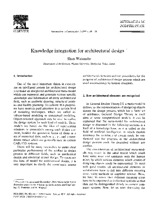 (PDF) KNOWLEDGE INTEGRATION FOR ARCHITECTURAL DESIGN