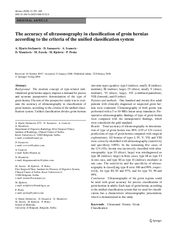 (PDF) The accuracy of ultrasonography in classification of groin ...