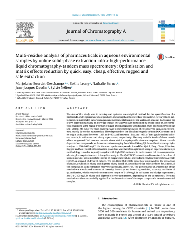 (PDF) Multi-residue analysis of pharmaceuticals in aqueous environmental samples by online solid ...