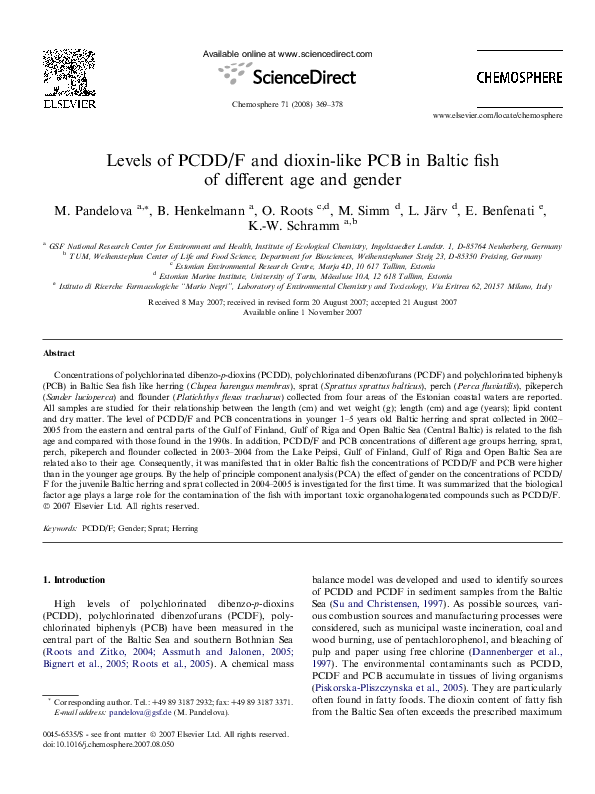 (PDF) Levels of PCDD/F and dioxin-like PCB in Baltic fish of different ...