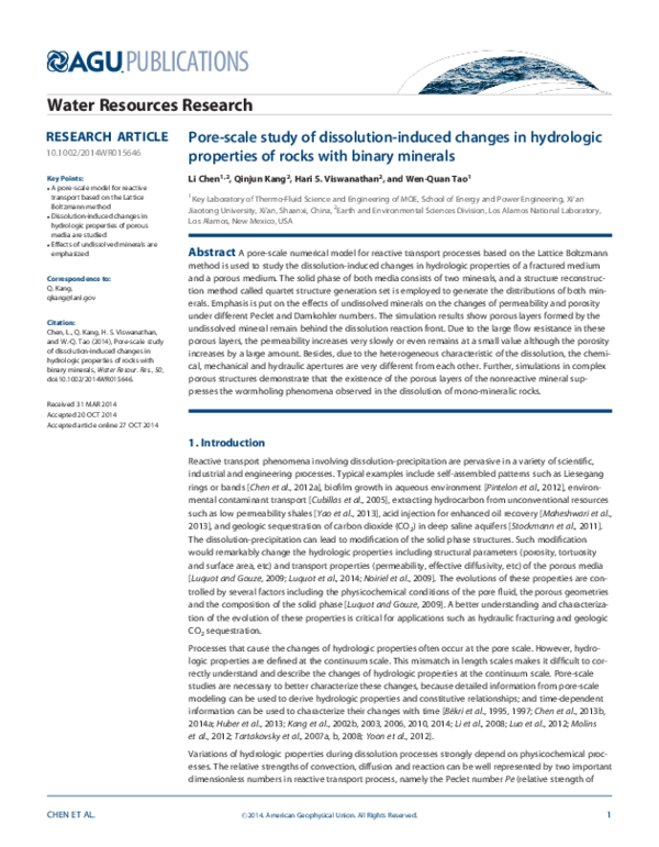 (PDF) Pore-scale study of dissolution-induced changes in permeability ...