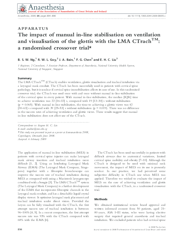 (PDF) The impact of manual in-line stabilisation on ventilation and ...