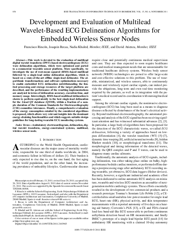 (PDF) Development and Evaluation of Multilead Wavelet-Based ECG Delineation Algorithms for ...