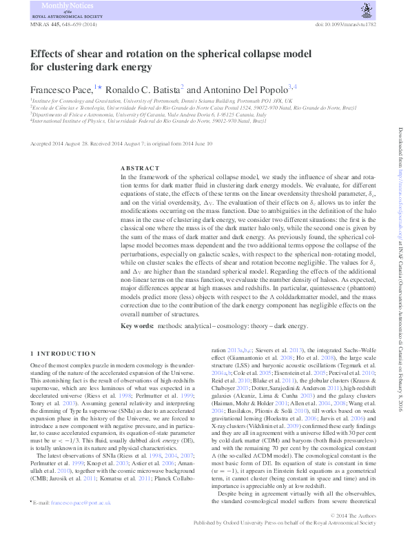 (PDF) Effects of shear and rotation on the spherical collapse model for ...