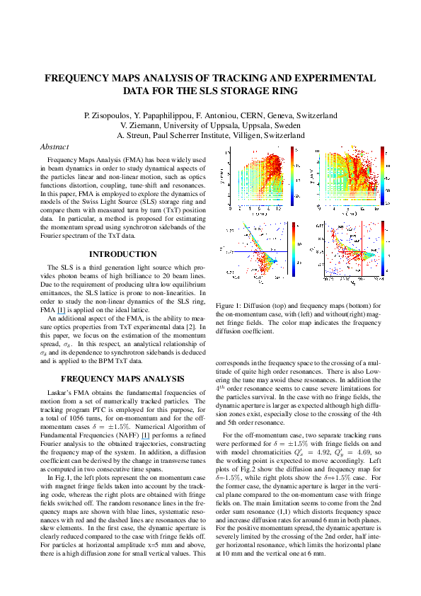 (PDF) Frequency Maps Analysis of Tracking and Experimental Data for the ...