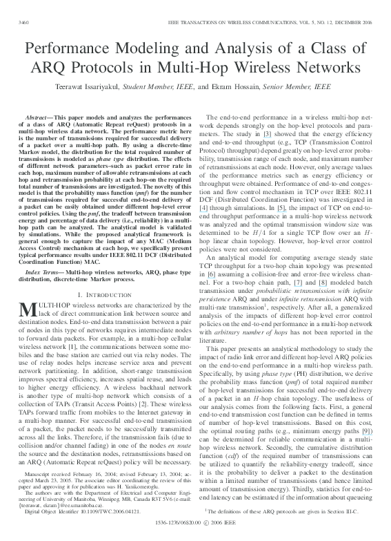 Pdf Performance Modeling And Analysis Of A Class Of Arq Protocols In