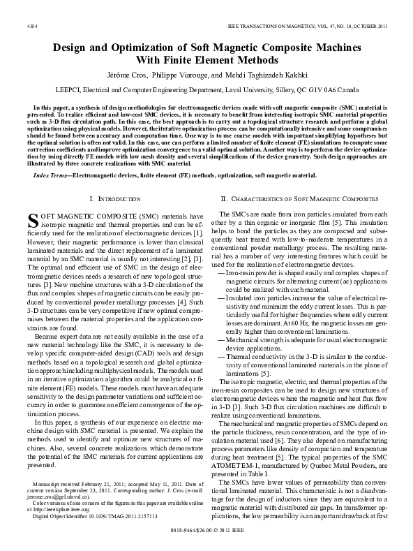 (PDF) Design and Optimization of Soft Magnetic Composite Machines With Finite Element Methods