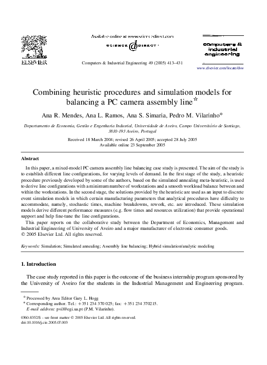 Pdf Combining Heuristic Procedures And Simulation Models For Balancing A Pc Camera Assembly Line