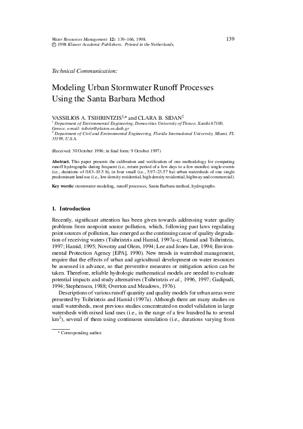 (PDF) Modeling urban stormwater runoff processes using the Santa Barbara method