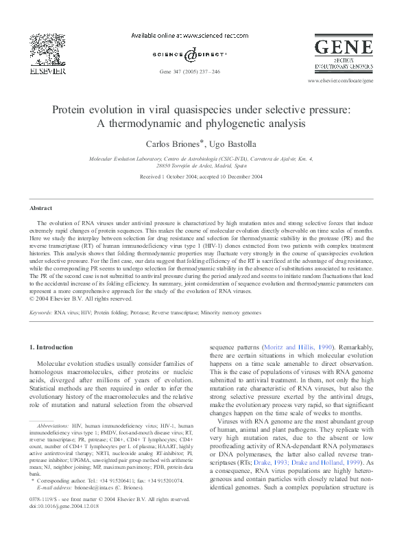 (PDF) Protein evolution in viral quasispecies under selective pressure ...