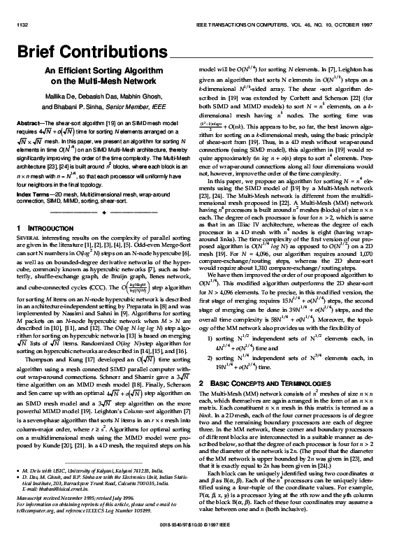 Pdf An Efficient Sorting Algorithm On The Multi Mesh Network 9027