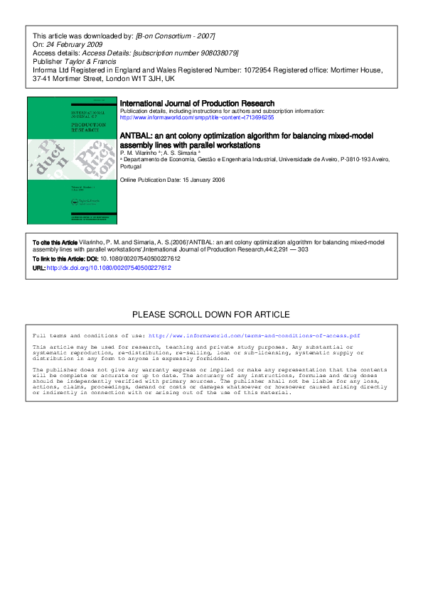 (PDF) ANTBAL: an ant colony optimization algorithm for balancing mixed-model assembly lines with ...