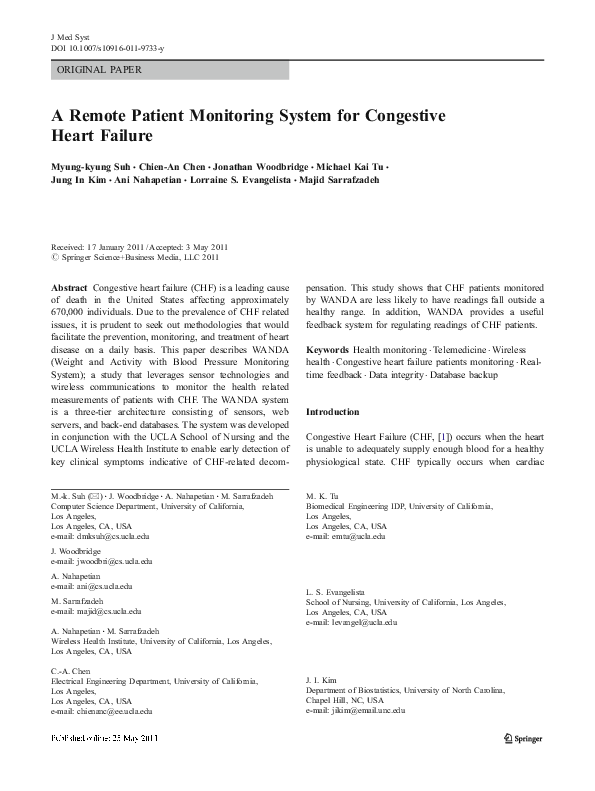 (PDF) A Remote Patient Monitoring System for Congestive Heart Failure