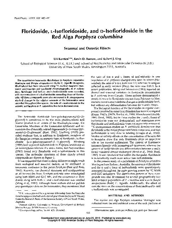 (PDF) Floridoside, L-lsofloridoside, and D-lsofloridoside in the Red ...