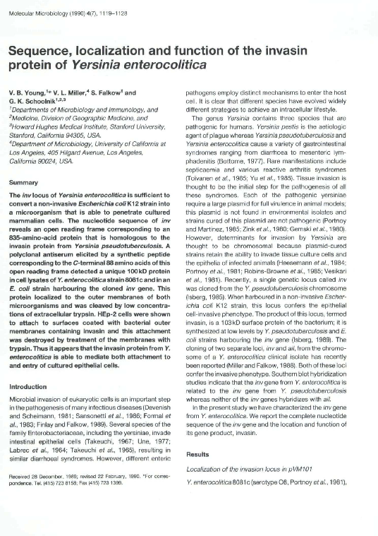 (PDF) Sequence, localization and function of the invasin protein of ...
