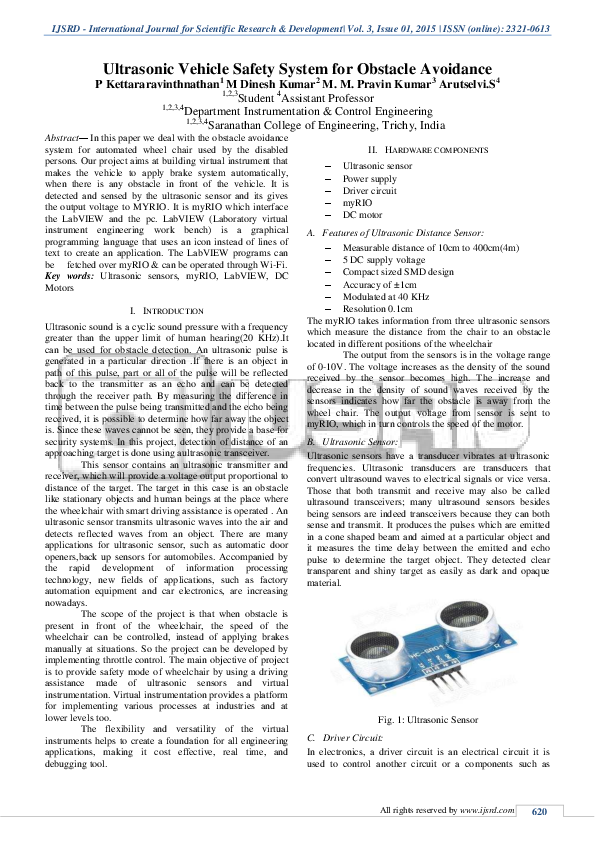 Pdf Ultrasonic Vehicle Safety System For Obstacle Avoidance