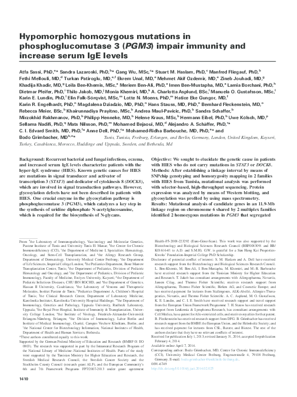 (PDF) Hypomorphic homozygous mutations in phosphoglucomutase 3 (PGM3) impair immunity and ...