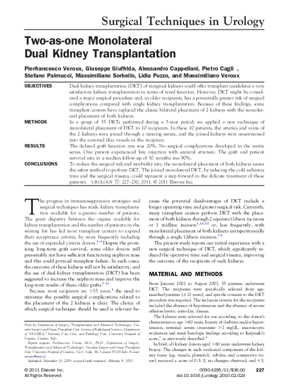 (PDF) Two-as-one Monolateral Dual Kidney Transplantation