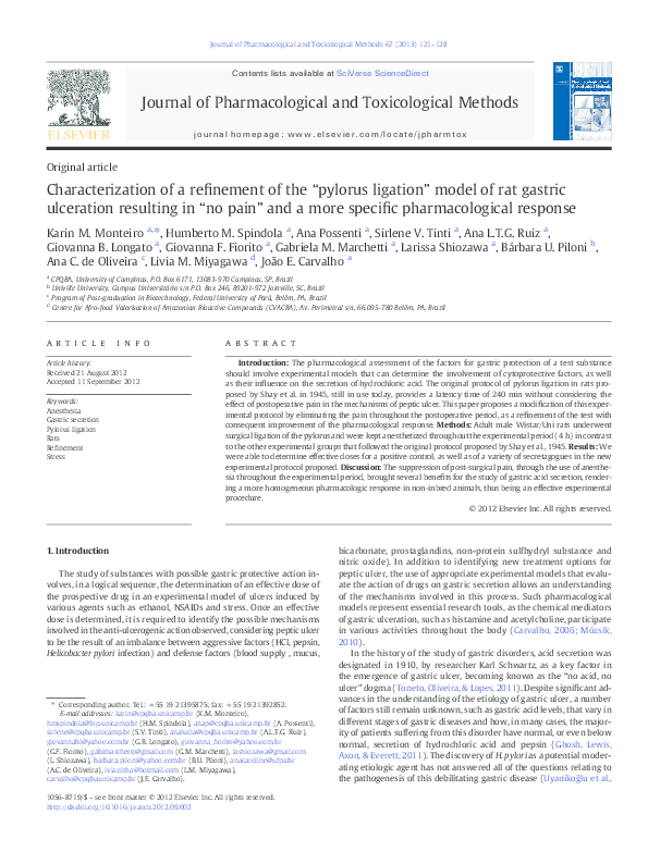 (PDF) Characterization of a refinement of the “pylorus ligation” model ...