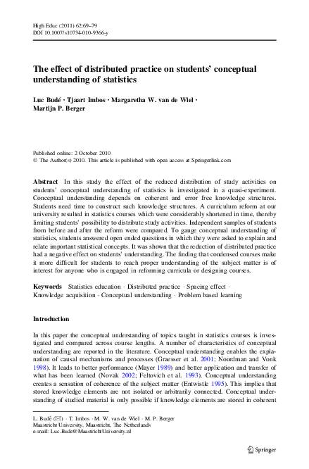 (PDF) The effect of distributed practice on students’ conceptual understanding of statistics