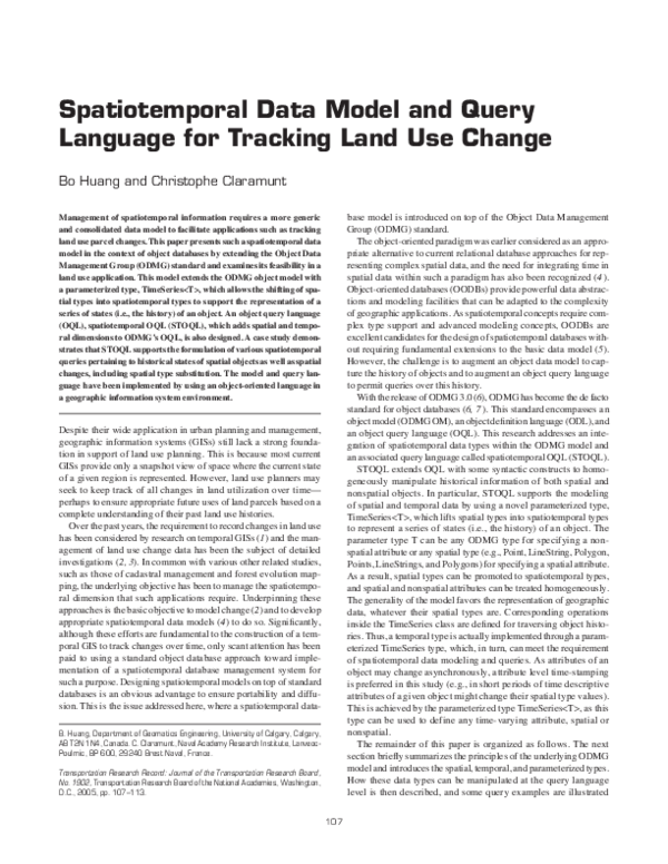 (PDF) Spatiotemporal Data Model and Query Language for Tracking Land Use Change