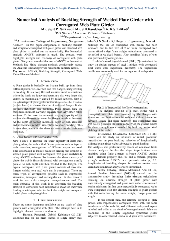(PDF) Numerical Analysis of Buckling Strength of Welded Plate Girder ...
