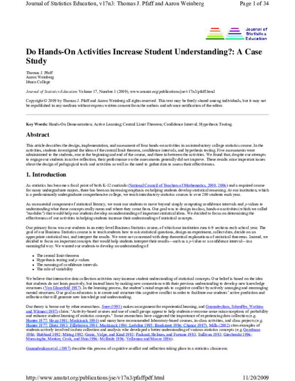 (PDF) Do Hands-On Activities Increase Student Understanding?: A Case Study