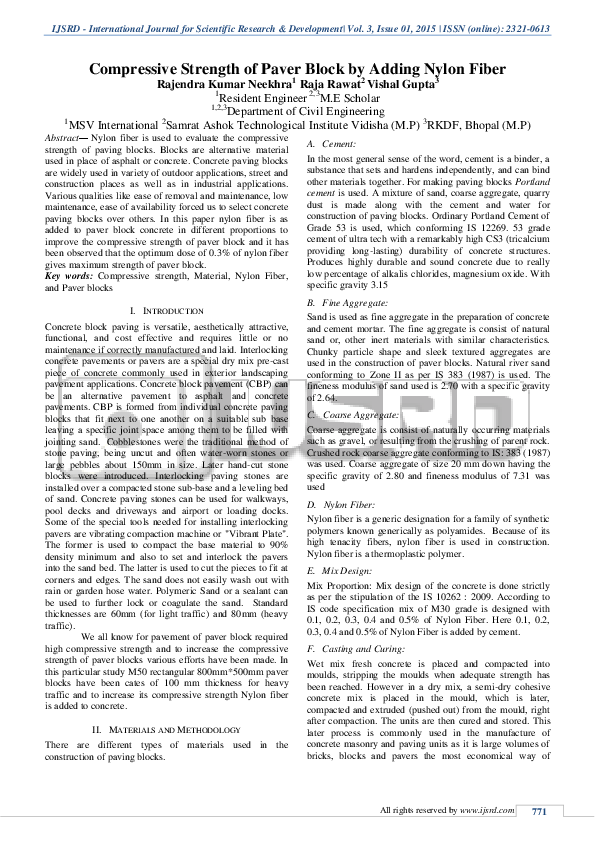 (PDF) Compressive Strength of Paver Block by Adding Nylon Fiber