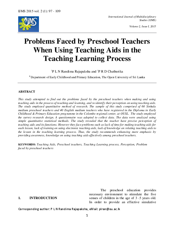 (PDF) Problems Faced by Preschool Teachers When Using Teaching Aids in ...
