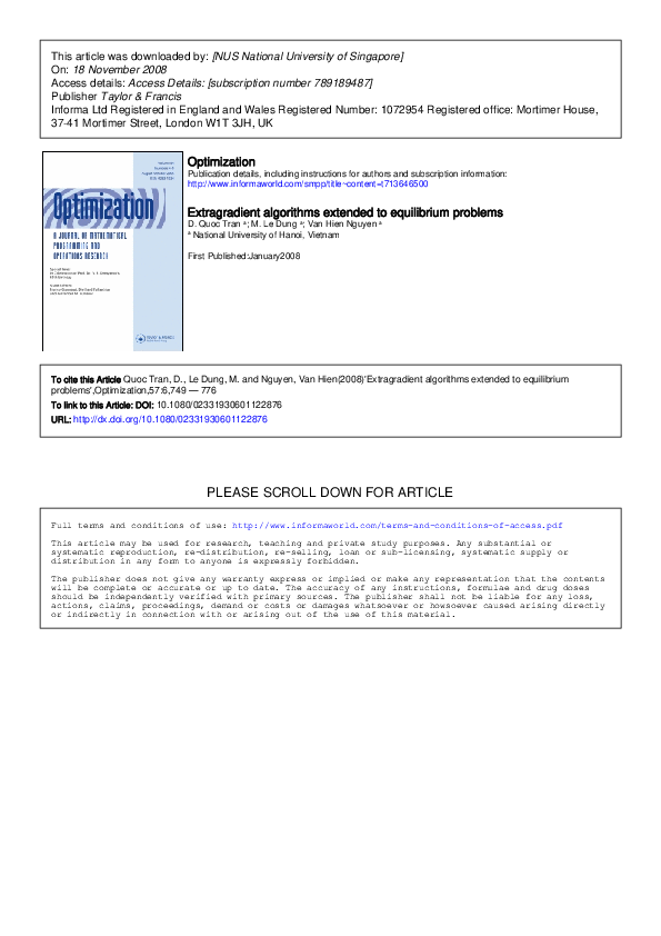 Pdf Extragradient Algorithms Extended To Equilibrium Problems¶