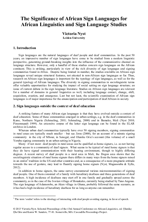 (PDF) Nyst, Victoria (2013) The Significance of African Sign Languages ...