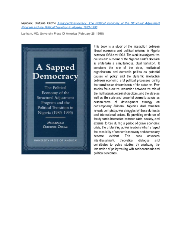 (PDF) A Sapped Democracy: The Political Economy of the Structural ...