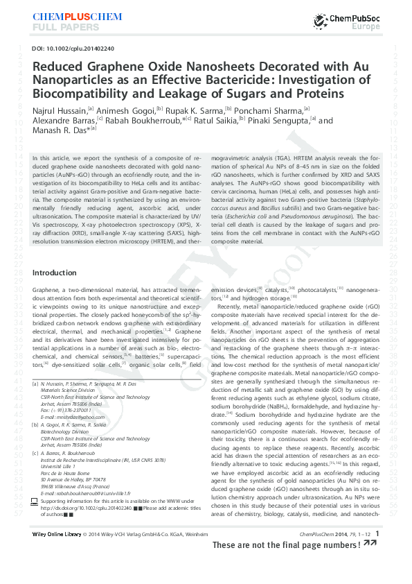 (PDF) Reduced Graphene Oxide Nanosheets Decorated with Au Nanoparticles ...