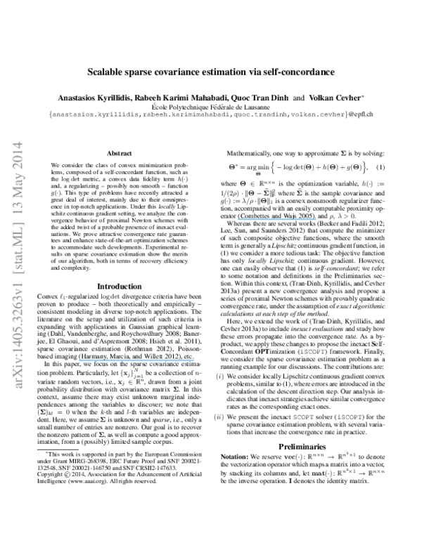 (PDF) Scalable sparse covariance estimation via self-concordance