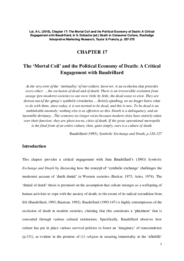 (PDF) The Mortal Coil and the Political Economy of Death: A Critical ...