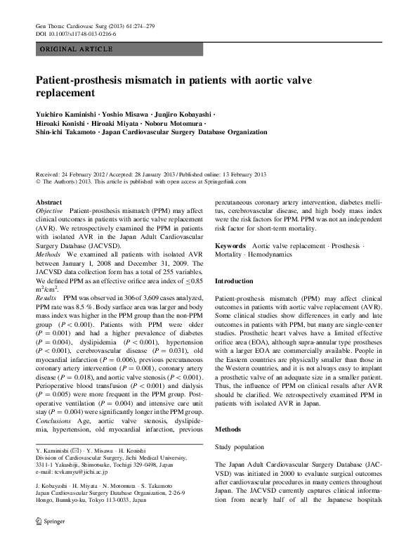 (PDF) Patient-prosthesis mismatch in patients with aortic valve replacement