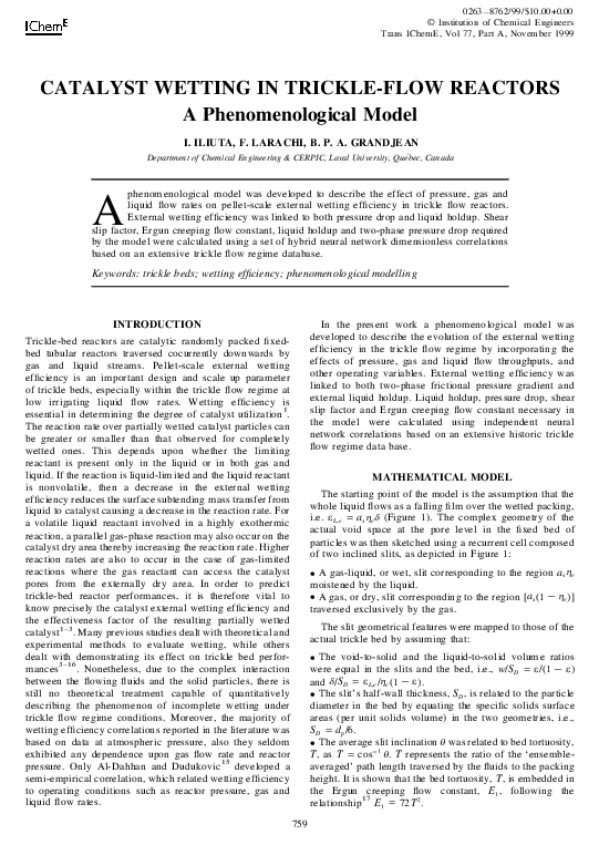 (PDF) Catalyst Wetting in Trickle-Flow Reactors: A Phenomenological Model