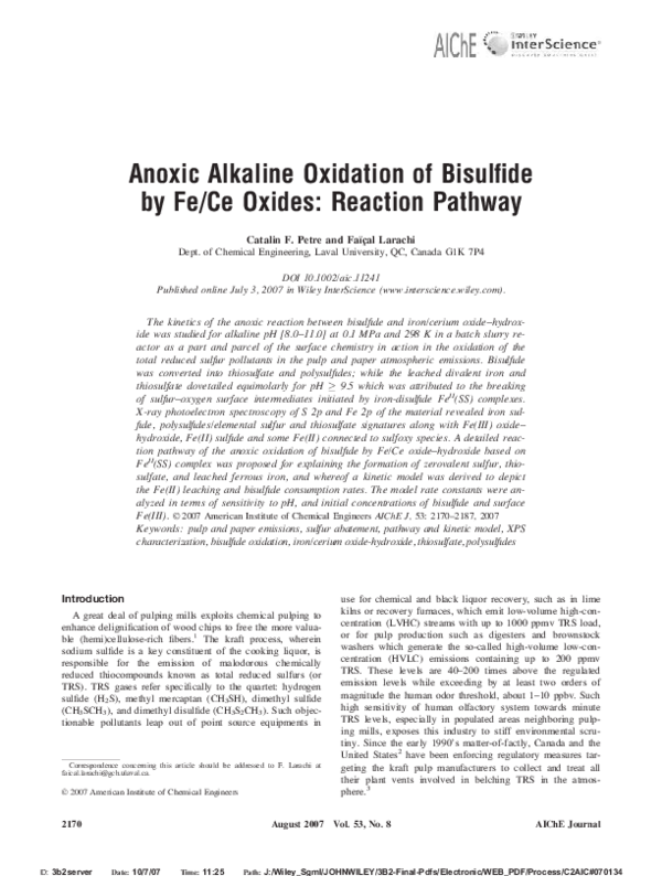 (PDF) Anoxic alkaline oxidation of bisulfide by Fe/Ce oxides: Reaction ...